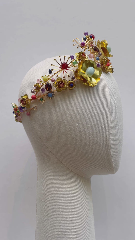 Jewels of Colour Crown - Golden Blooms Crown with Colourful Gemstones ...