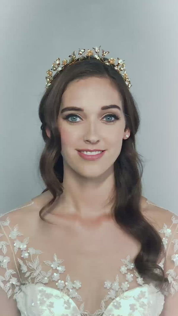 Reign Crown - Exquisite Pearl and Swarovski Crown with Delicate Floral ...