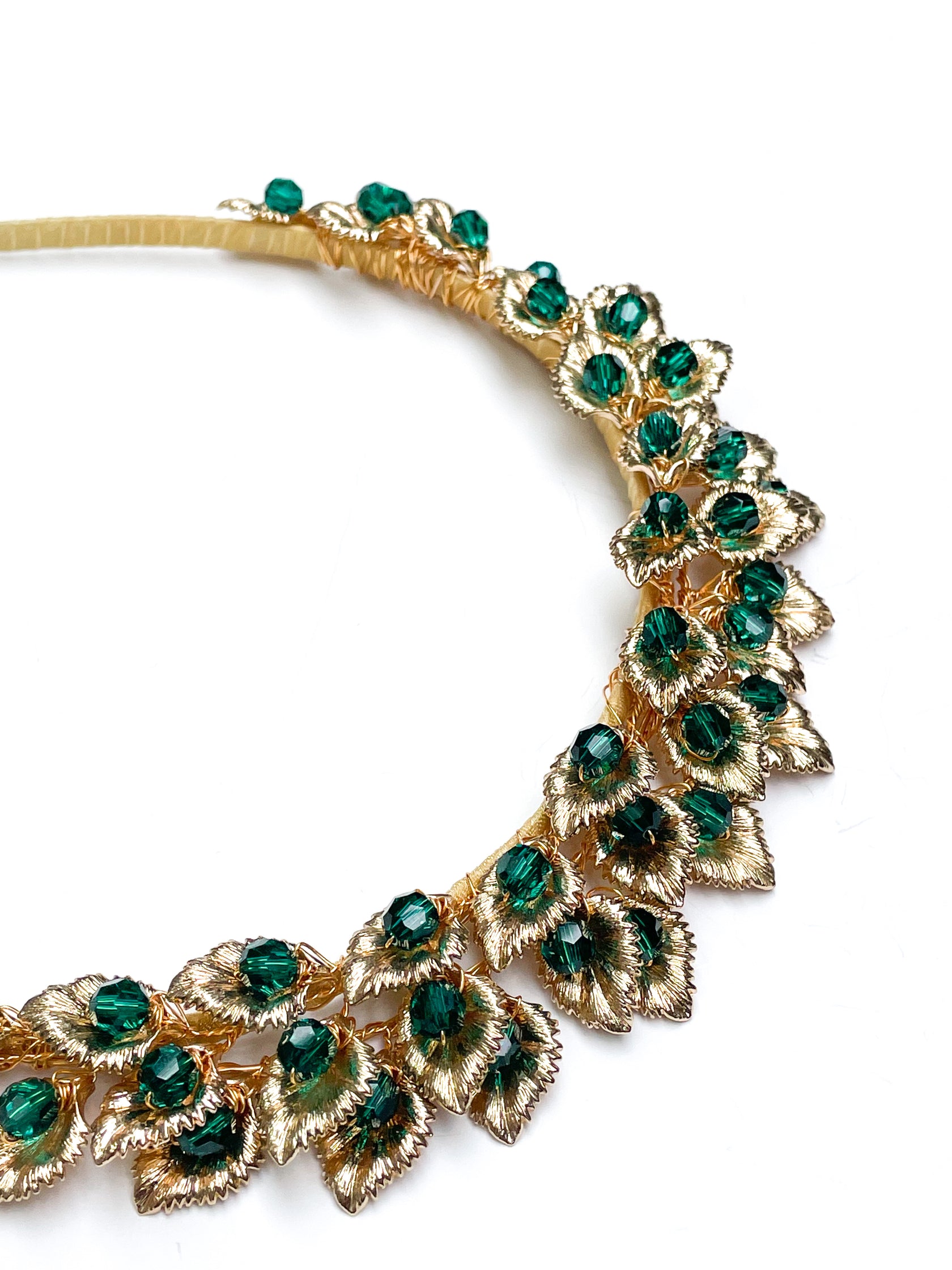 Peacock Halo - Emerald Swarovski Crystal and Gold Plated Leaf Halo ...